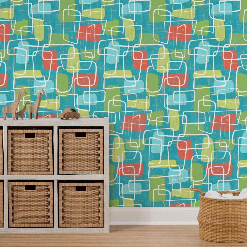 Mid-century Wallpaper Atomic Mcm Grid in Surfside by Raqilu - Etsy