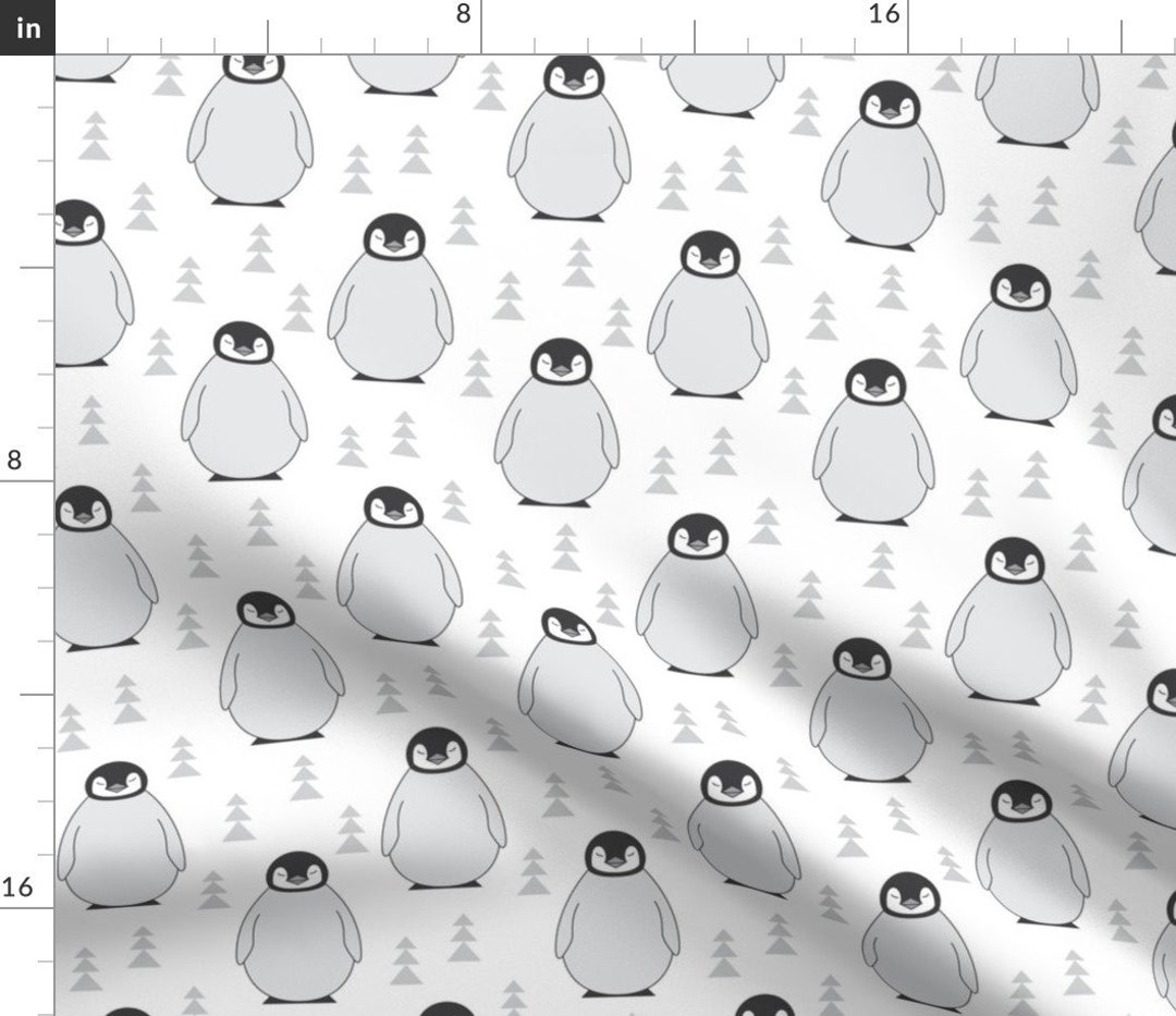 Penguins Fabric Penguins With Triangle Trees White by - Etsy