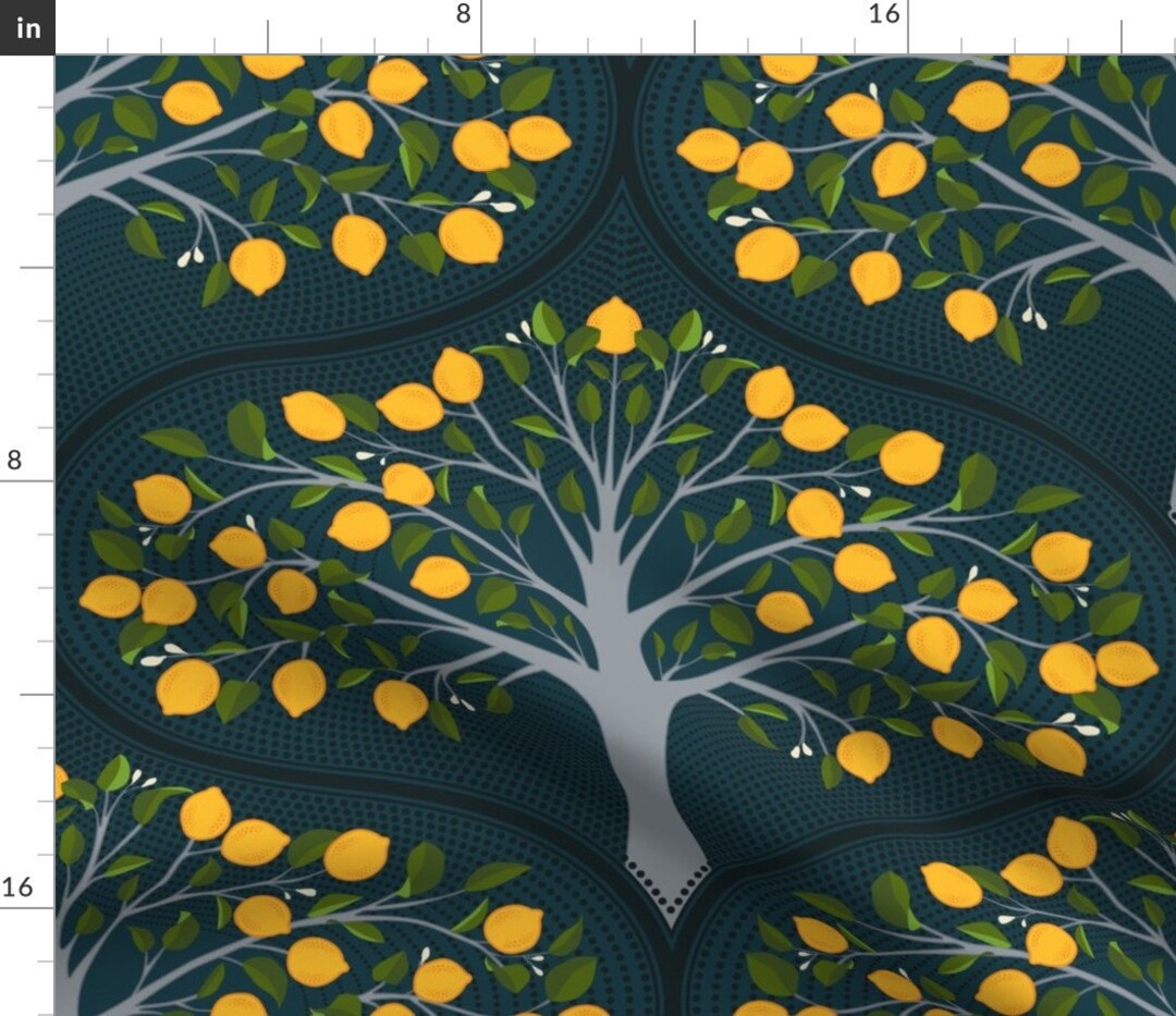 Lemonade Fabric Midnight Lemon Trees by Ceciliamok Lemon - Etsy