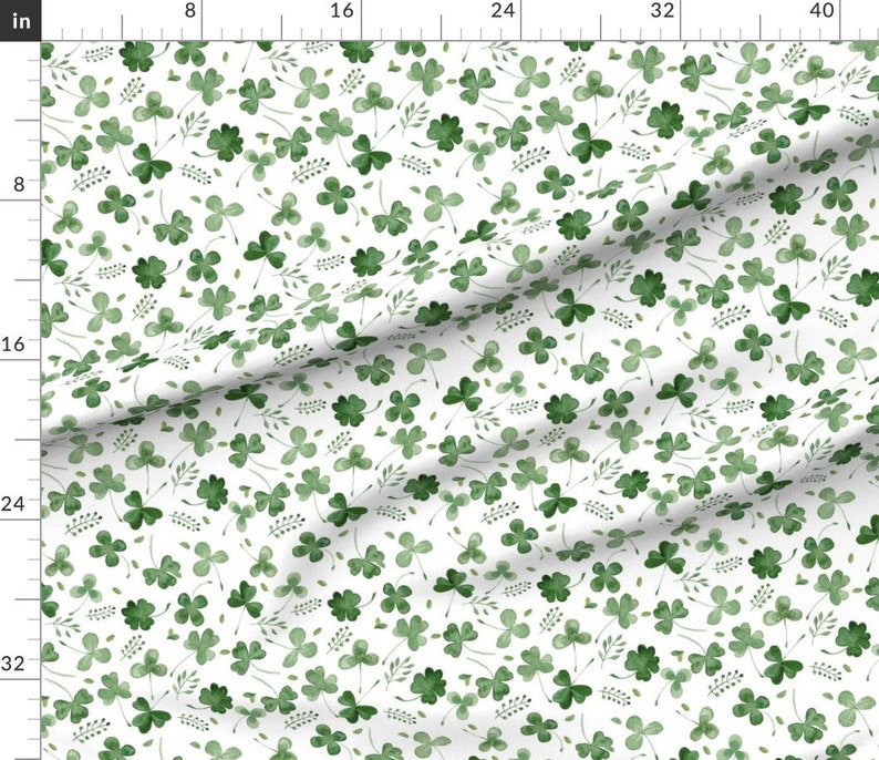 Scattered Shamrocks Fabric Watercolor Shamrocks by - Etsy