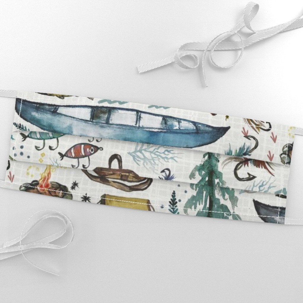 Watercolor Lake Camping Fabric Lake House Fishing Motif by - Etsy