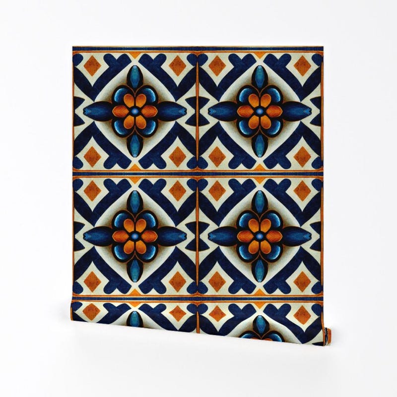 Orange and Blue Talavera Tile - Etsy