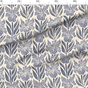 Block Print Floral Upholstery Fabric- Modern Iris Damask by Lavender ...