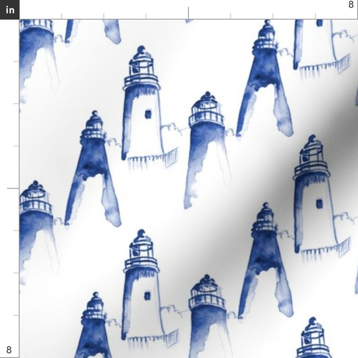 Blue Lighthouses Fabric Nautical Indigo Light House - Etsy
