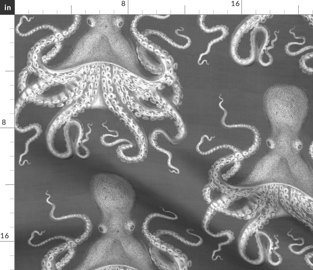 Octopus on Gray Fabric Octopus Oasis // Gray by Willowlanetextiles ...