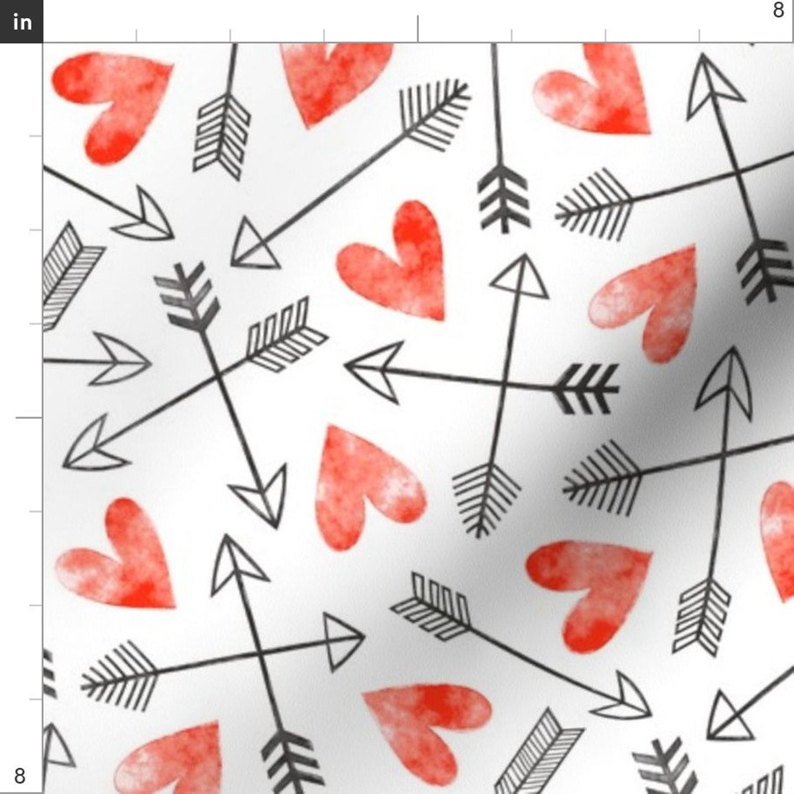 Arrow Fabric Arrows and Watercolor Hearts Love Valentine Red - Etsy