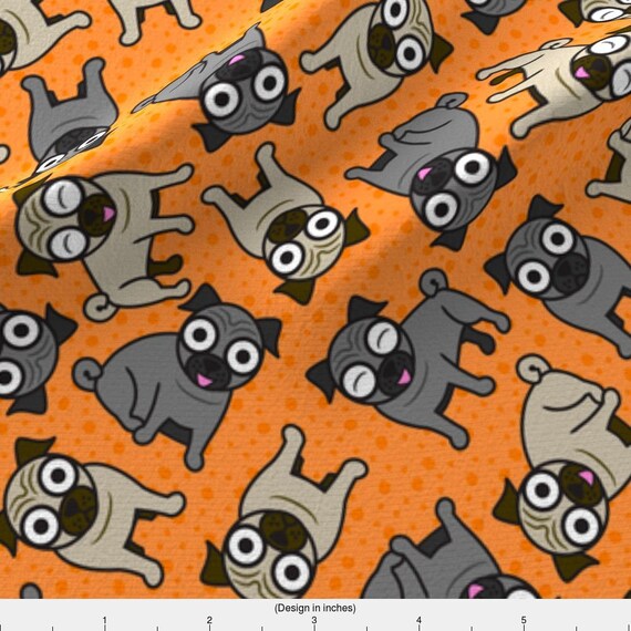 Pug Fabric Pug-A-Dot Orange Tan Black Purebred Toy Dog | Etsy