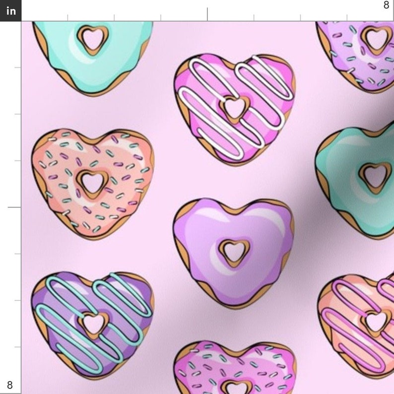Hearts Fabric Heart Shaped Donuts Valentines Multi by - Etsy