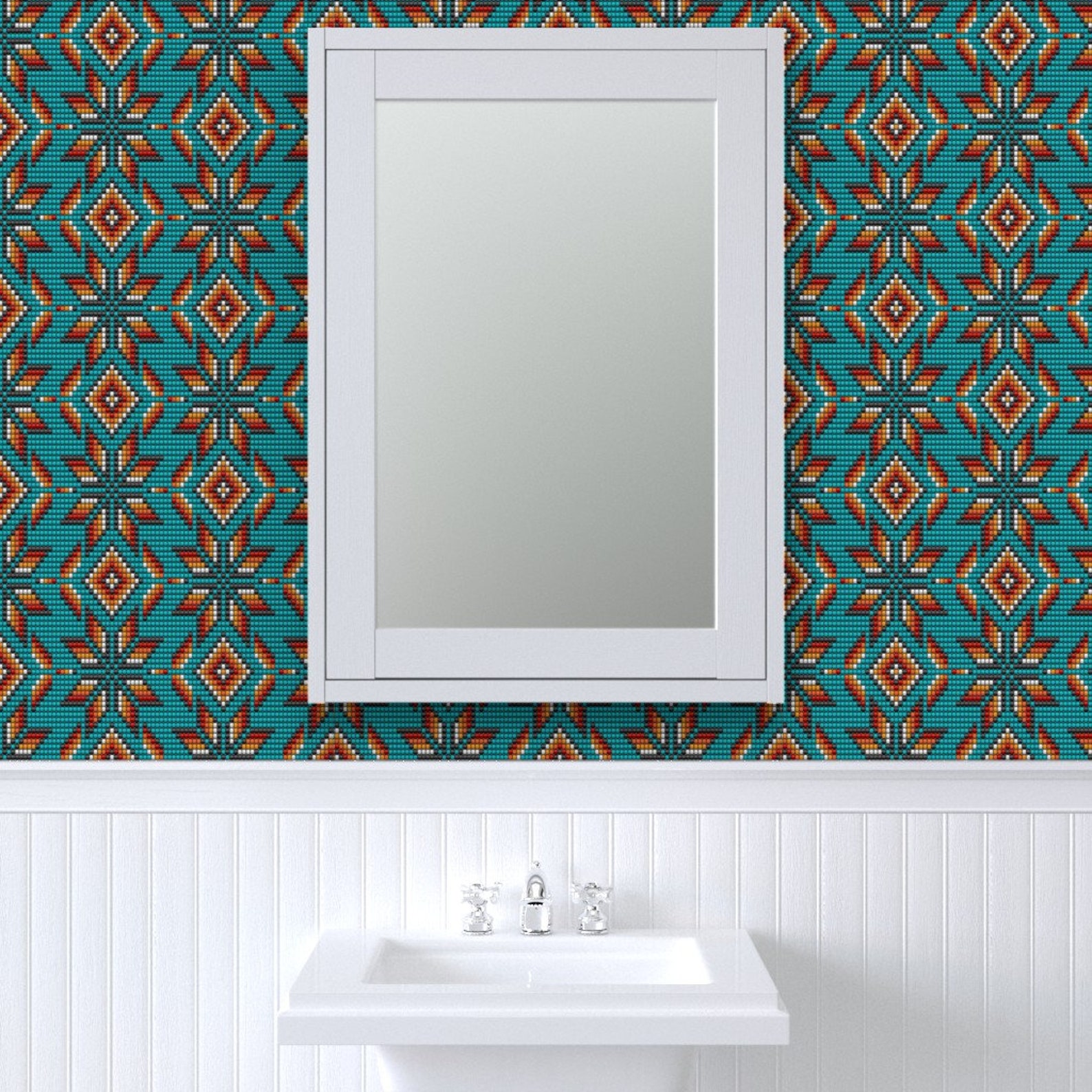 Southwest Wallpaper Aztec Motif by Danadudesign Teal - Etsy
