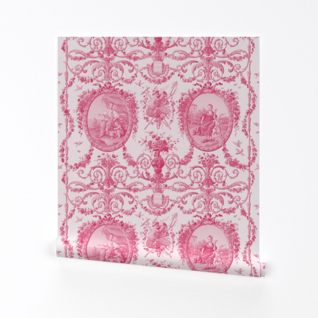 Rococo Pink Floral Wallpaper Rococo Harvest by Peacoquettedesigns ...