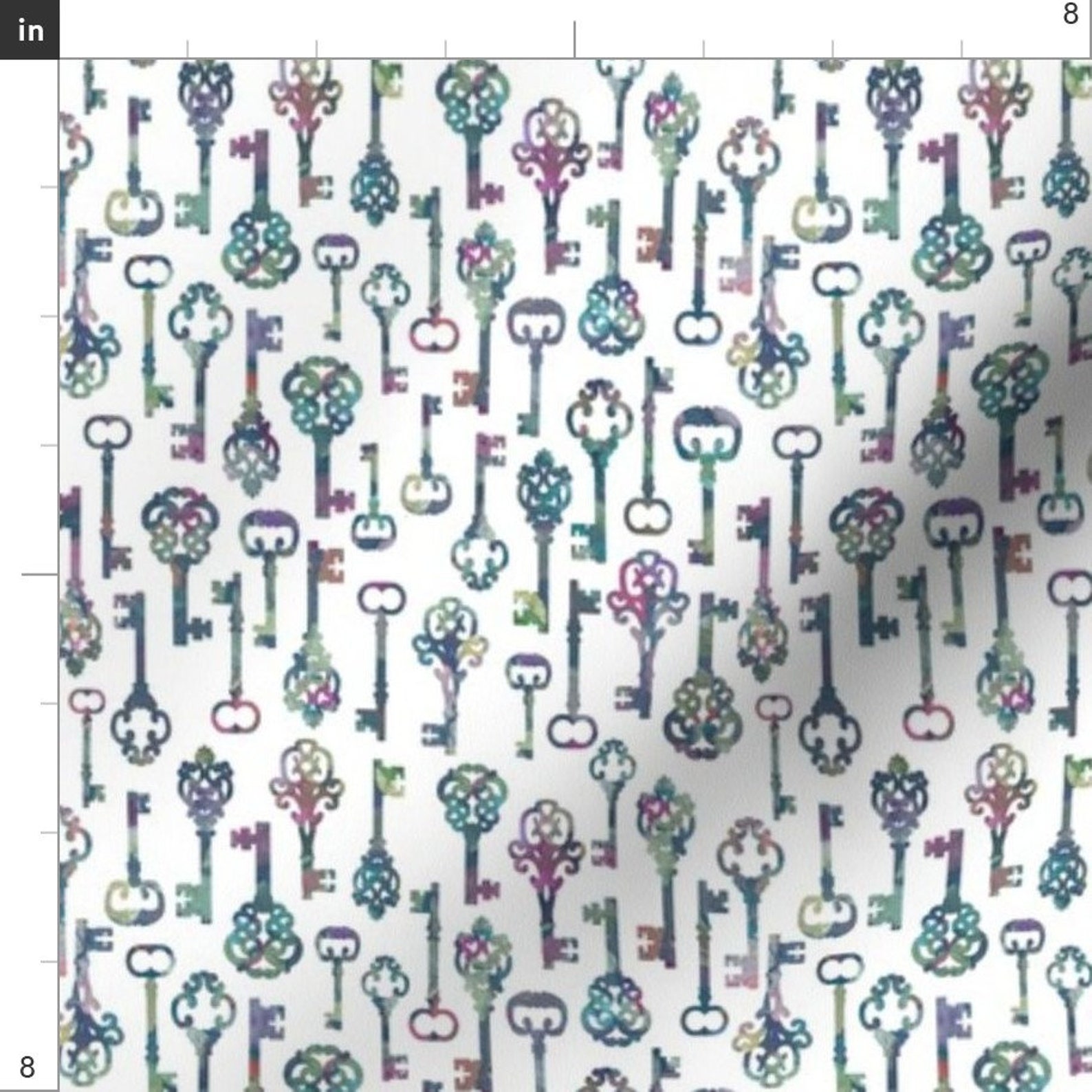 Key Fabric Antique Skeleton Key Silhouettes on White by - Etsy