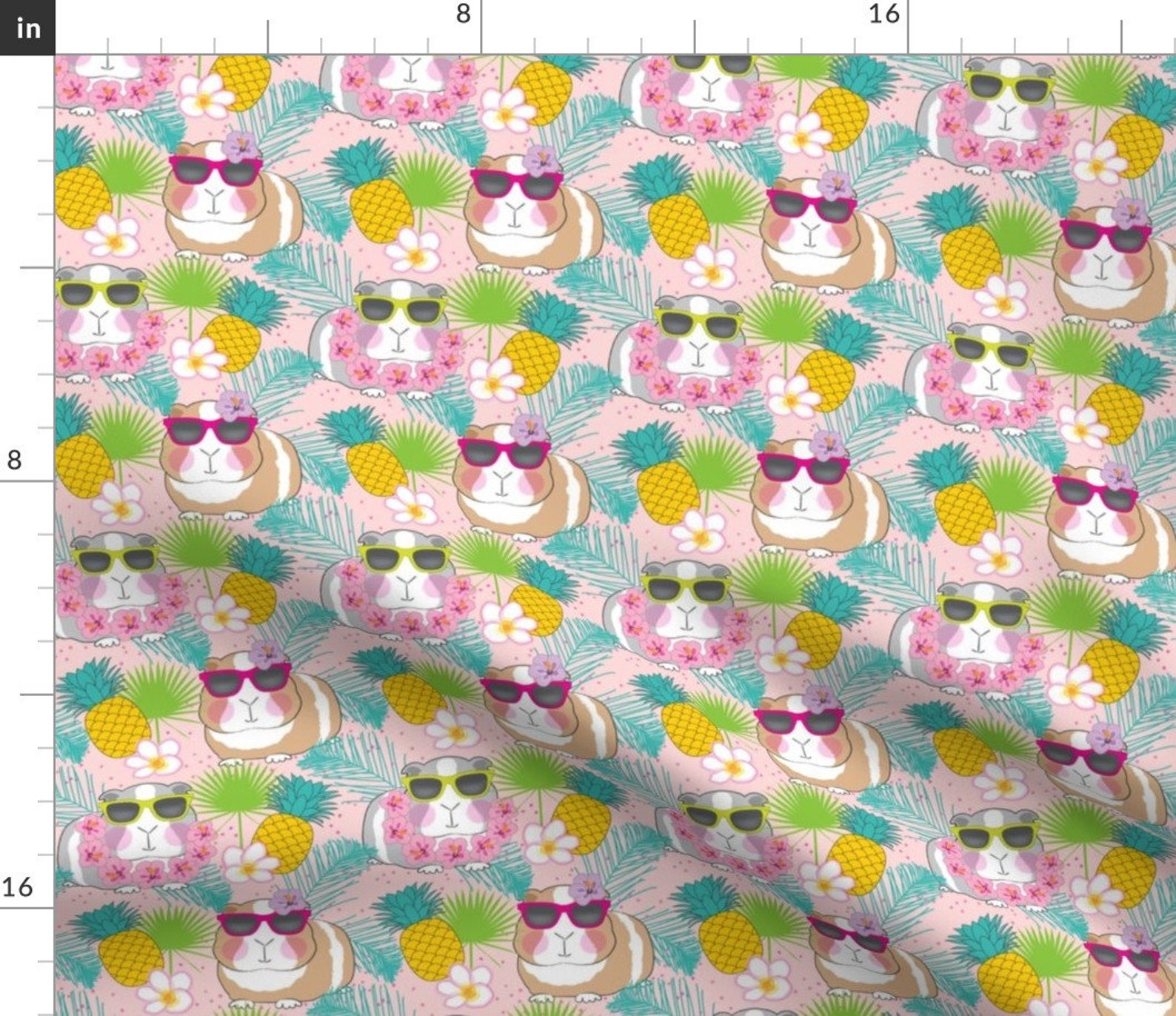 Tropical Guinea Pig Fabric Tropical Guinea Pigs on Soft Pink - Etsy