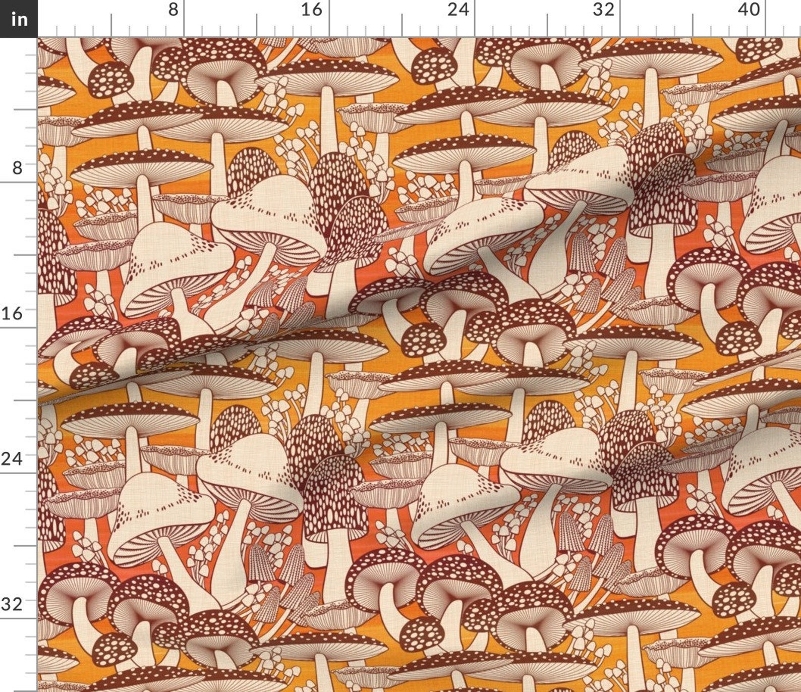 Mushrooms Fabric Fall Fungi by Cjldesigns Orange Red Brown - Etsy