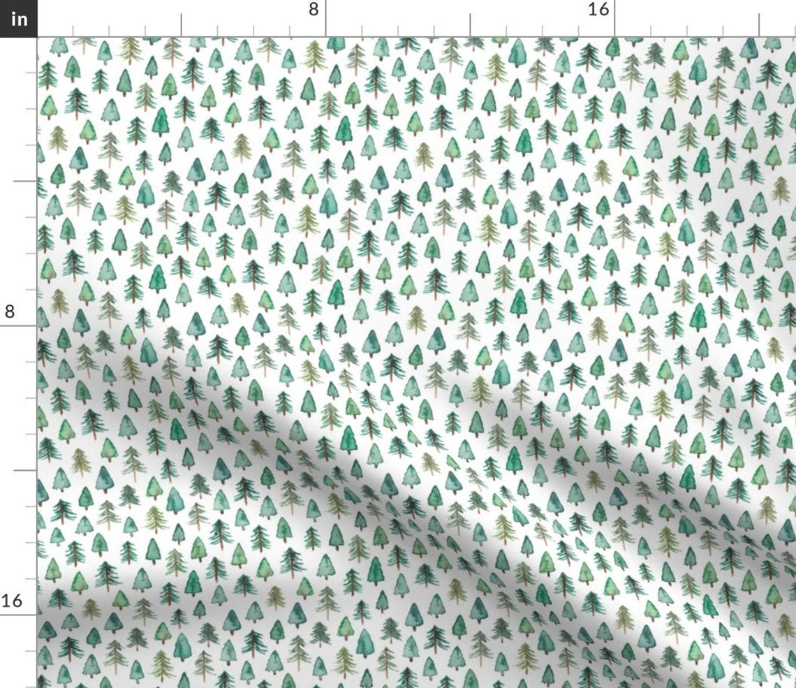 Watercolor Evergreens Fabric evergreen Christmas Trees or - Etsy
