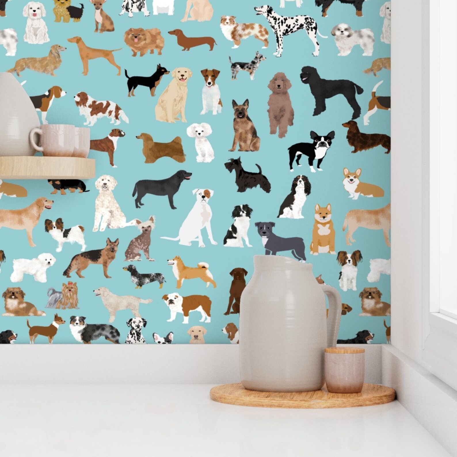 Dogs Wallpaper Light Blue Lots of Breeds Dog Breed by - Etsy
