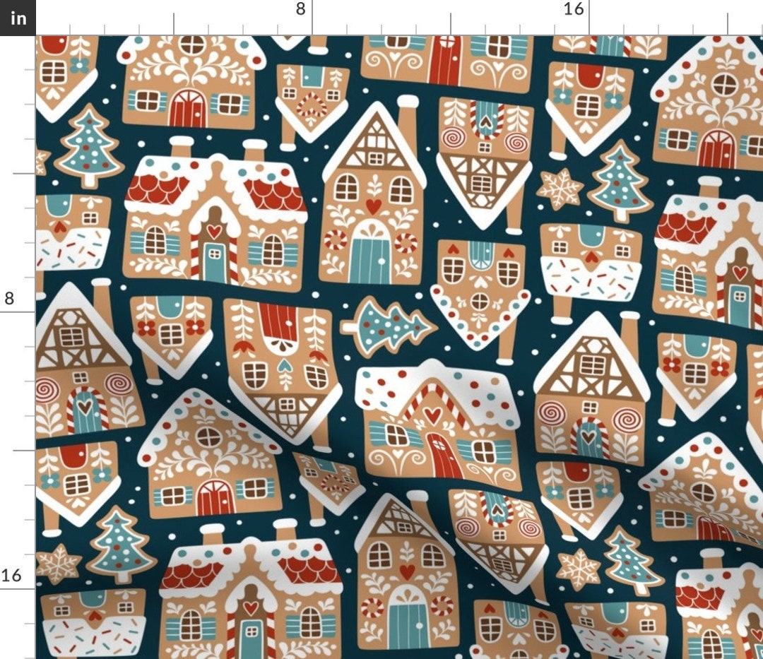 Gingerbread Xmas Fabric Gingerbread Village Dark Blue, Large by ...