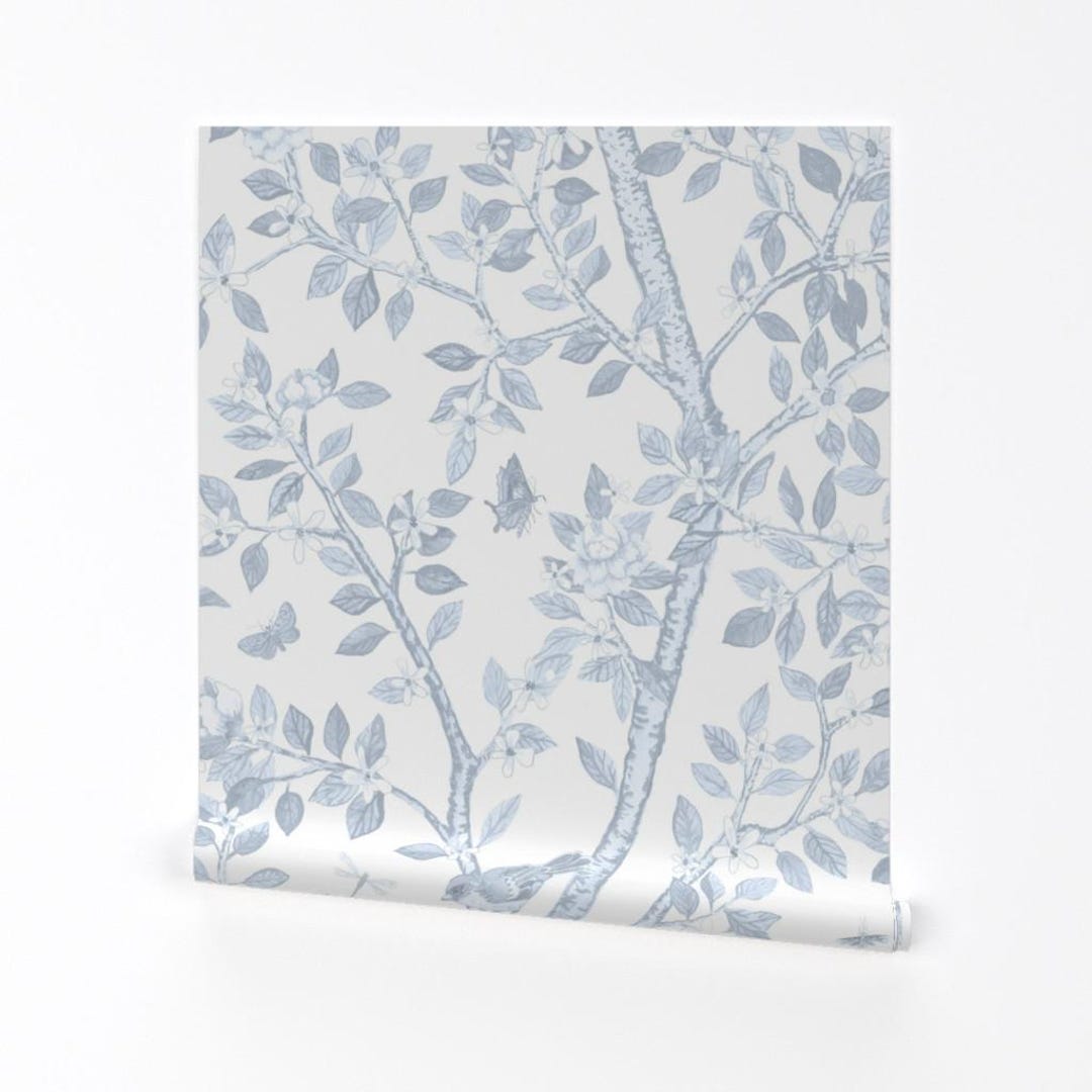 Blue Garden Toile Removable Peel and Stick Wallpaper - Birds Tree ...