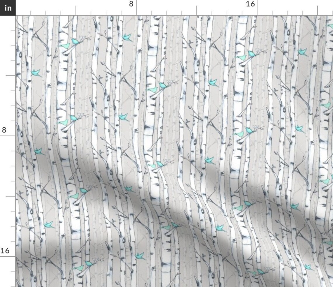Birch Trees Fabric Birch and Birds by Lanagibson Birch - Etsy