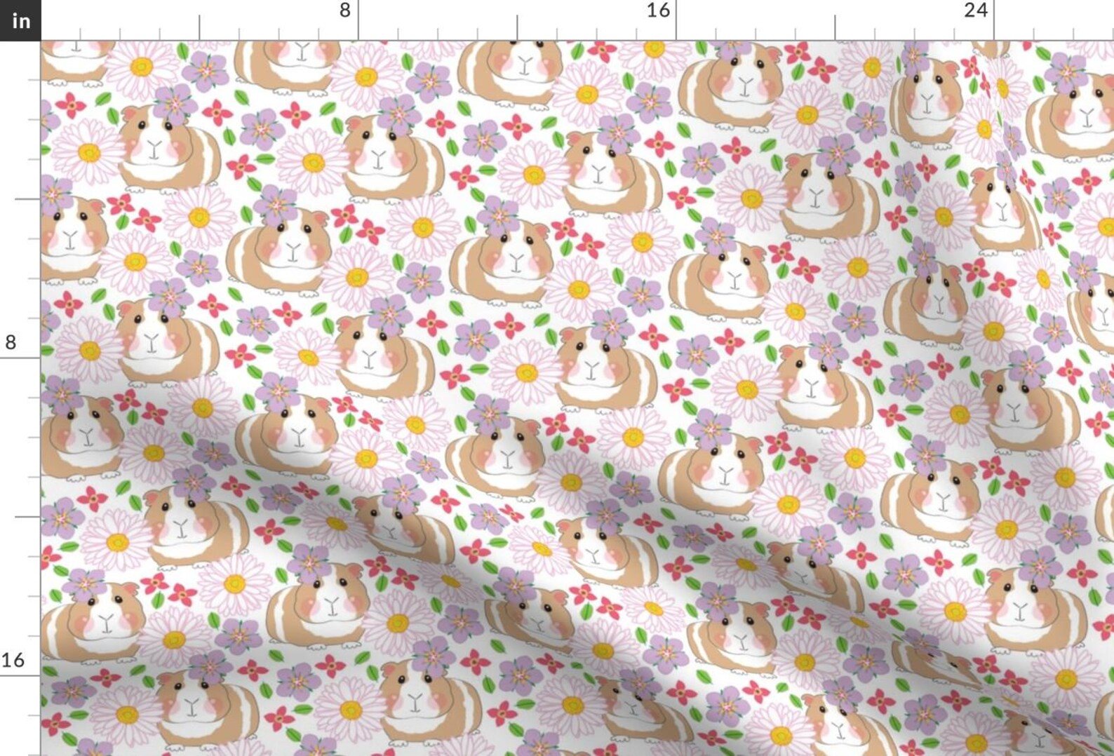 Guinea Pig Fabric - Guinea-pigs-with-white-gerber-daisies by Lilcubby ...