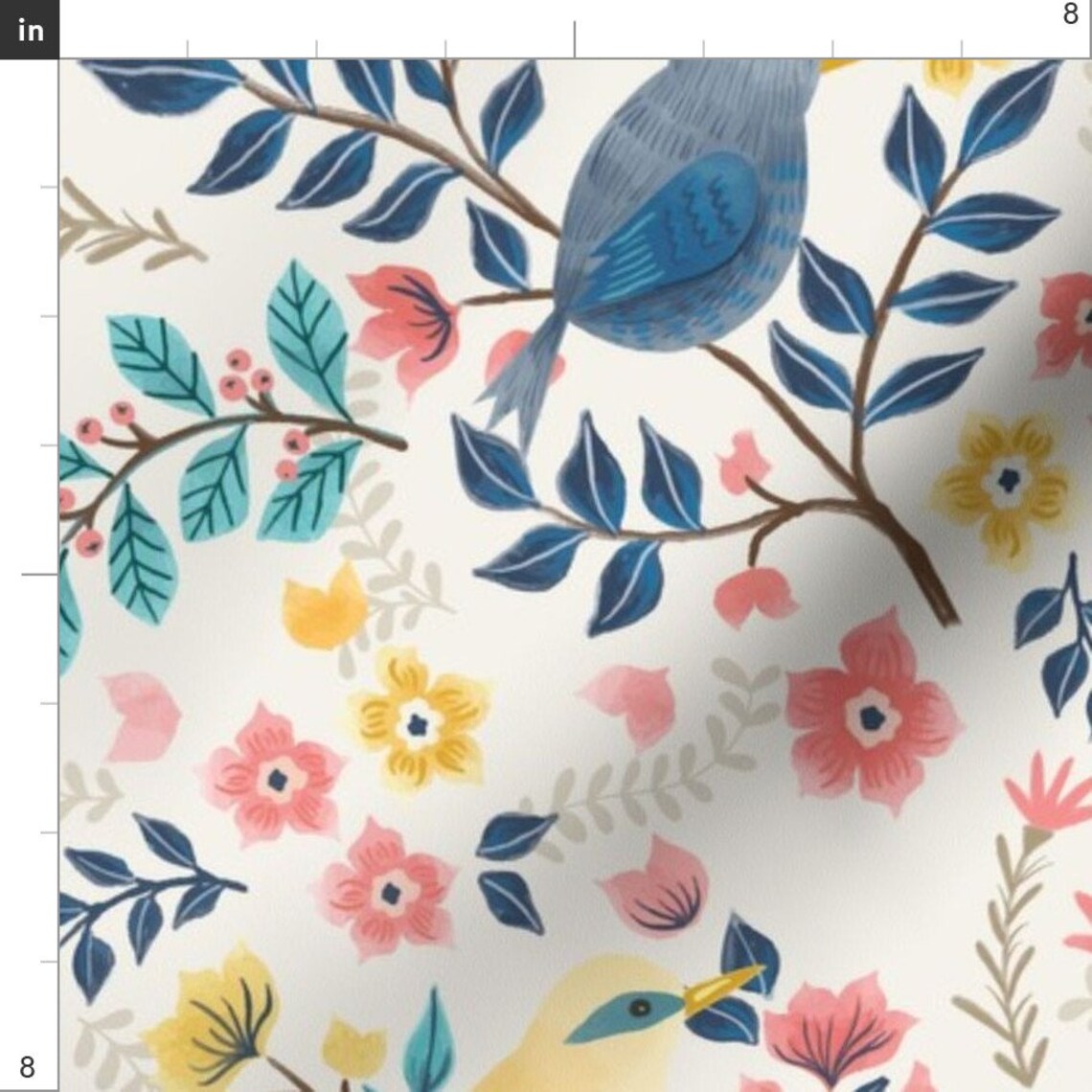 Spring Birds Fabric Spring Birds And Florals By Yuanxudesign | Etsy