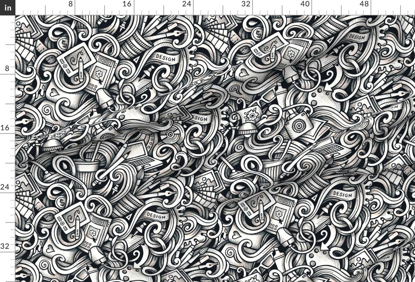 Abstract Drawing Fabric - Design Graphic Doodle by Balabolka - Artistic ...