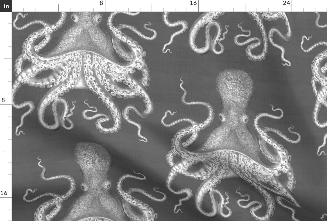 Octopus on Gray Fabric - Octopus Oasis // Gray by Willowlanetextiles ...