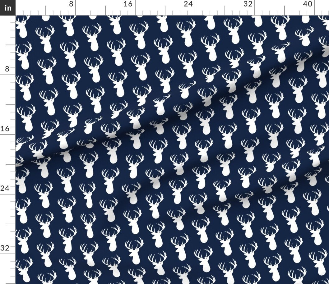 Deer Fabric Navy Deer Head Custom Fabric by Ivie Cloth Co | Etsy