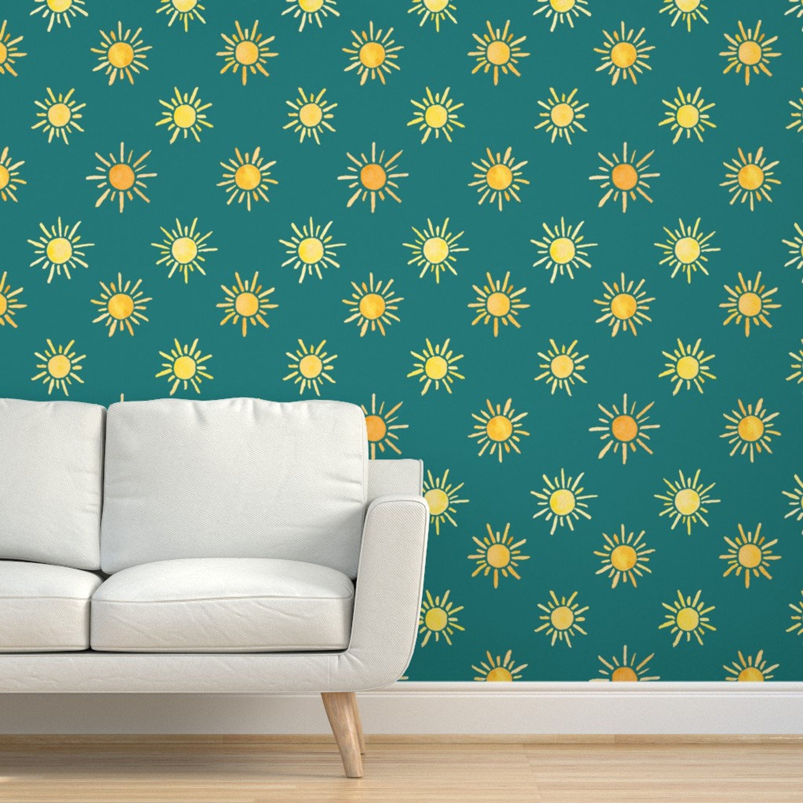 Teal Sun Wallpaper Summer Sunshine by Angelinamariadesigns - Etsy