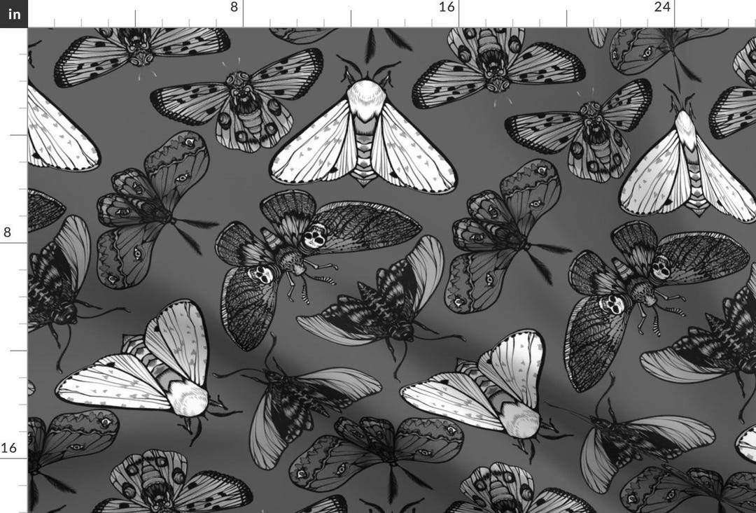 Moth Fabric - Grey Moths by Jadegordon - Moth Black White Bug Insect ...