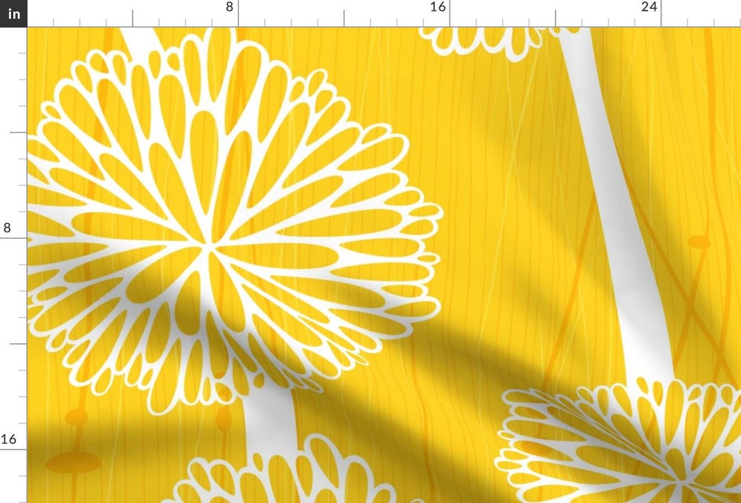 Floral Poms Fabric - Pom Poms Large Yellow by Friztin - Floral Poms ...