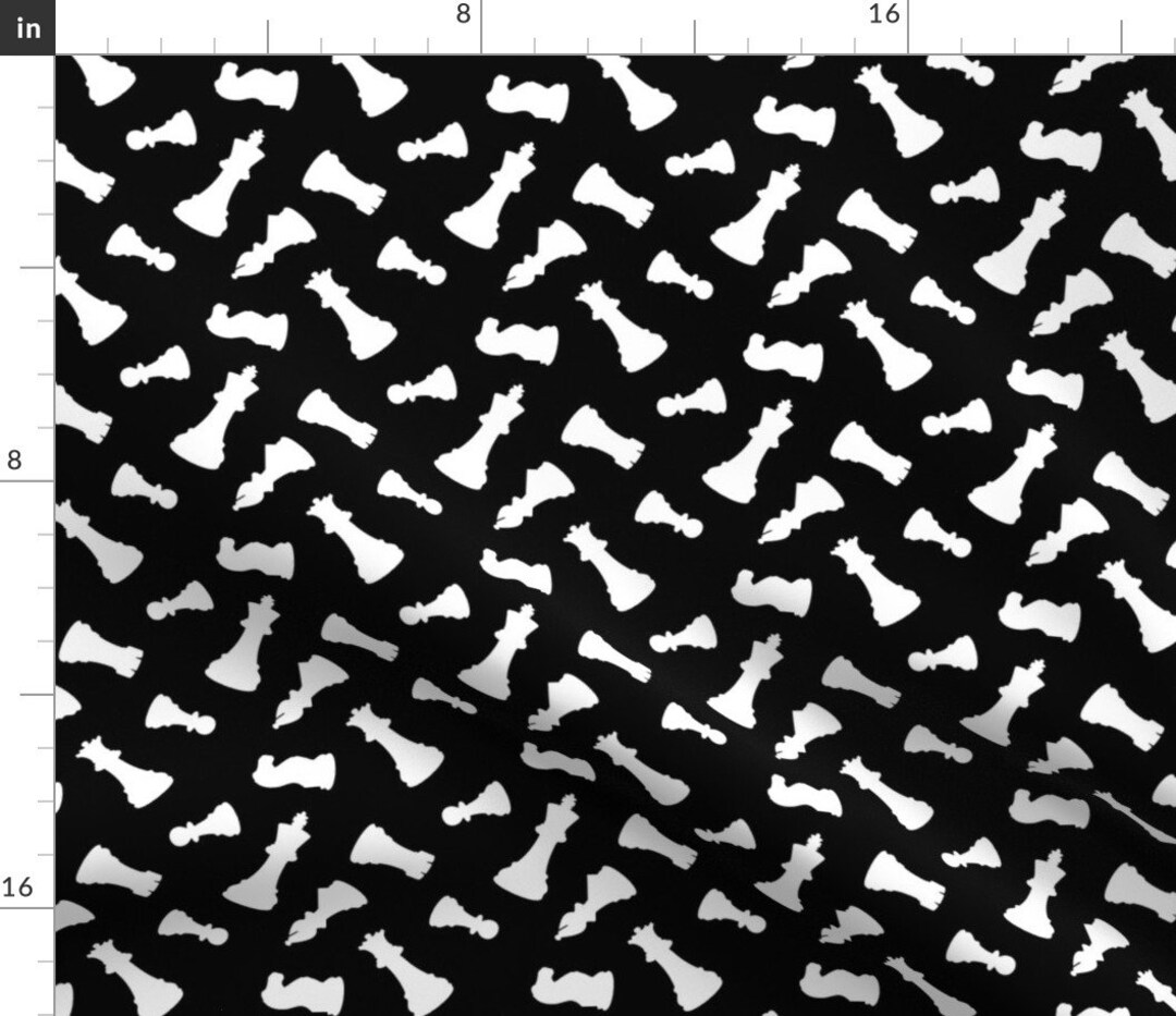 Chess Fabric Chess Pieces Black and White by Thin Line - Etsy