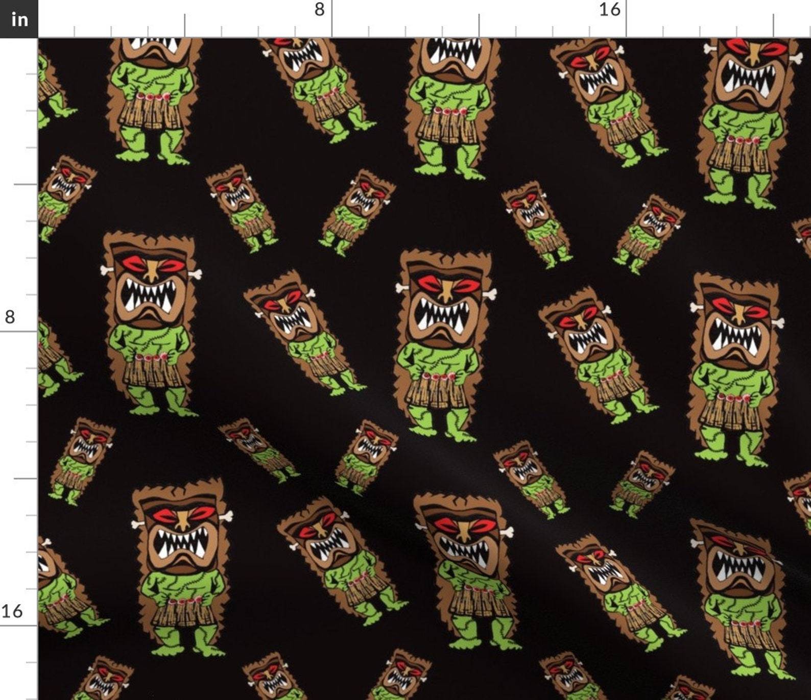 Hula Tiki Fabric Zombie Tiki Warriors in Midnight Black by | Etsy
