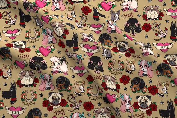 Dogs Fabric Tattoo Pooch Tan Large By Miss Fluff Dog | Etsy