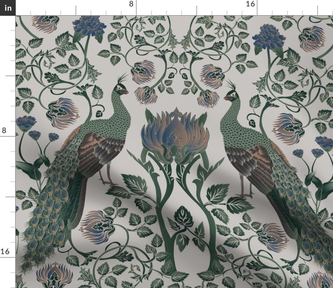 Peacock Fabric Peacocks and Flowers on Grey by Kociara Art Nouveau ...
