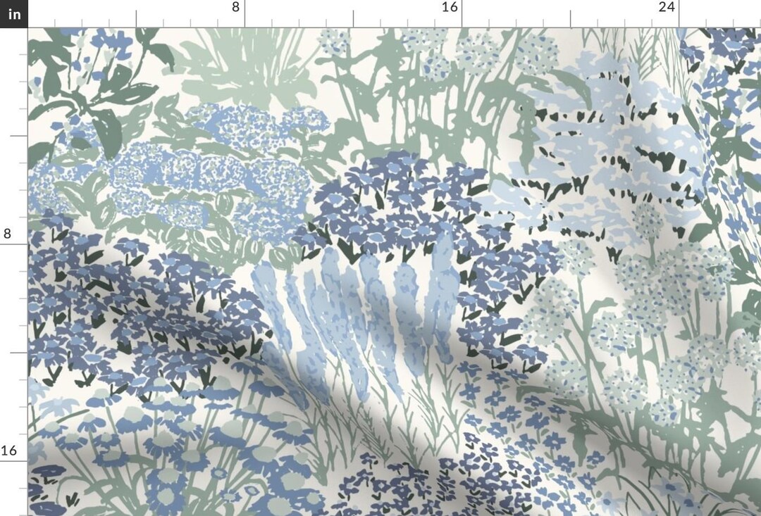 Botanical Meadow Fabric - Garden Bloom by Hufton_studio - Blue Flowers ...