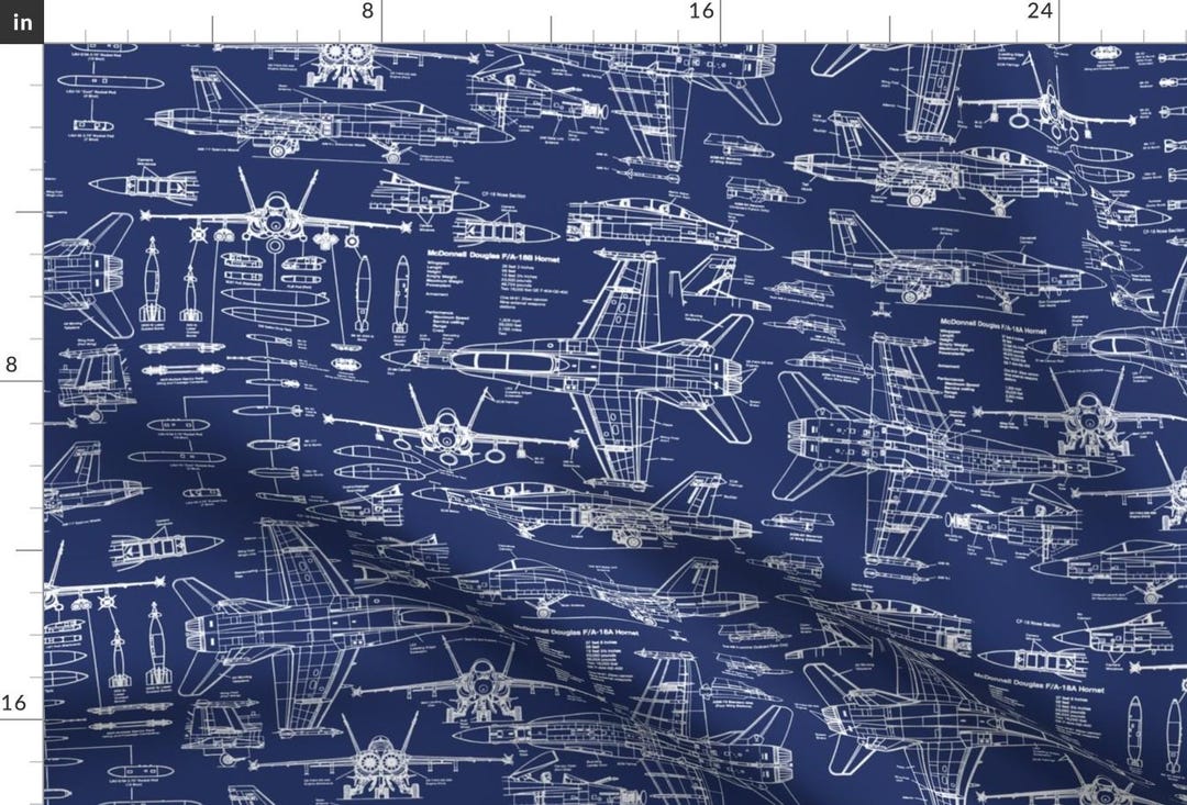 Fighter Planes Fabric - F-18 Blueprints by Thinlinetextiles - Blueprint ...