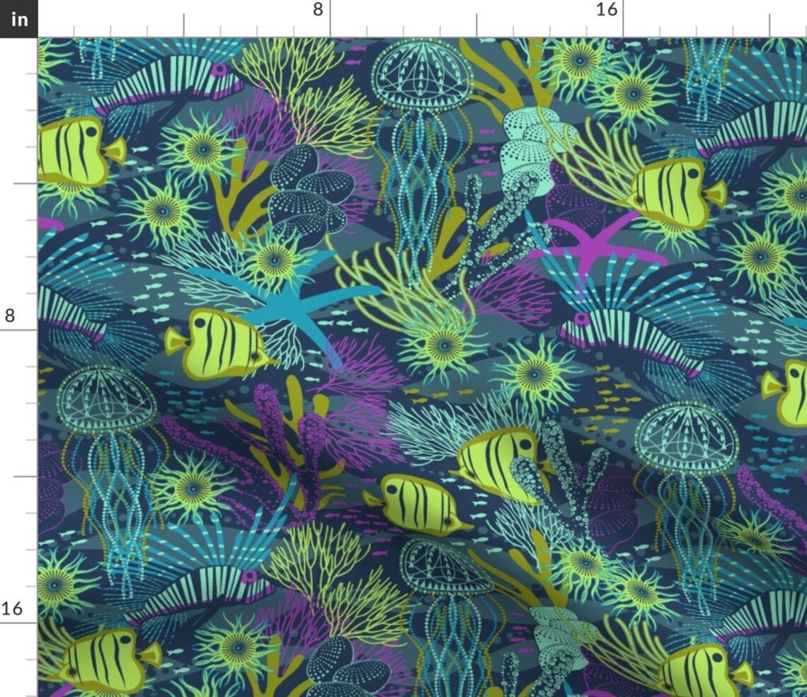 Great Barrier Reef Fabric Reef Life by Cjldesigns Great - Etsy