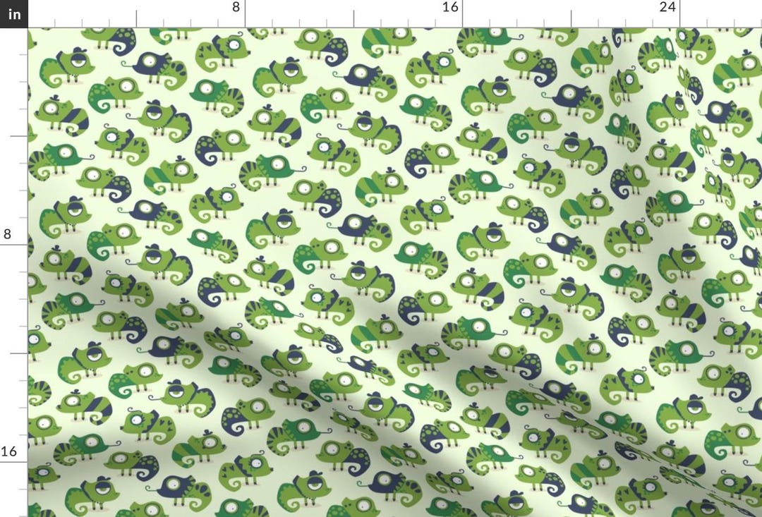 Dapper Chameleons Fabric - Greenery Chameleon by Ewa Brzozowska - Green ...