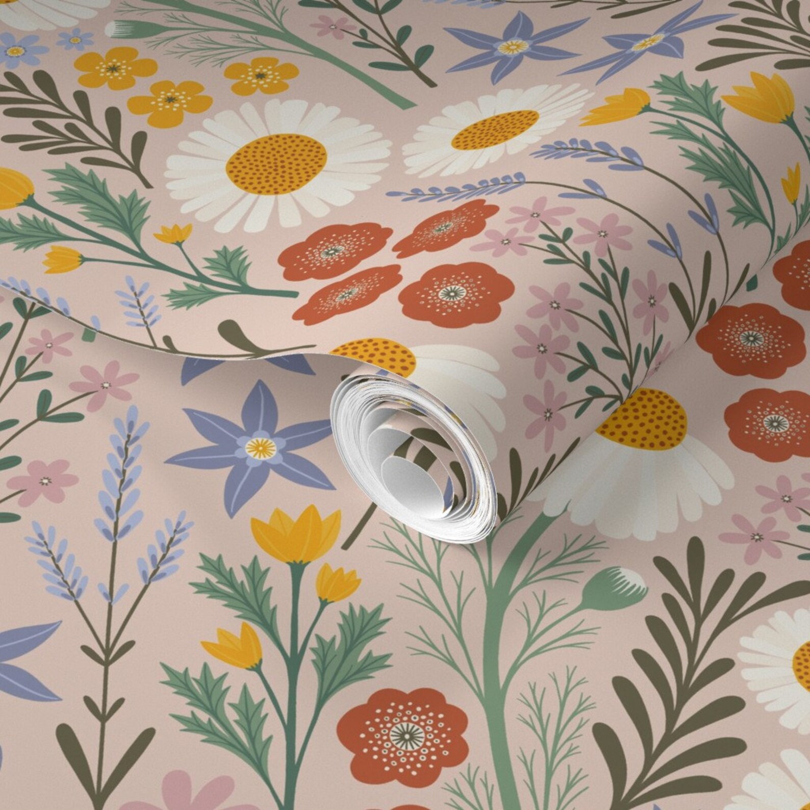 British Florals Wallpaper British Spring Meadow by - Etsy
