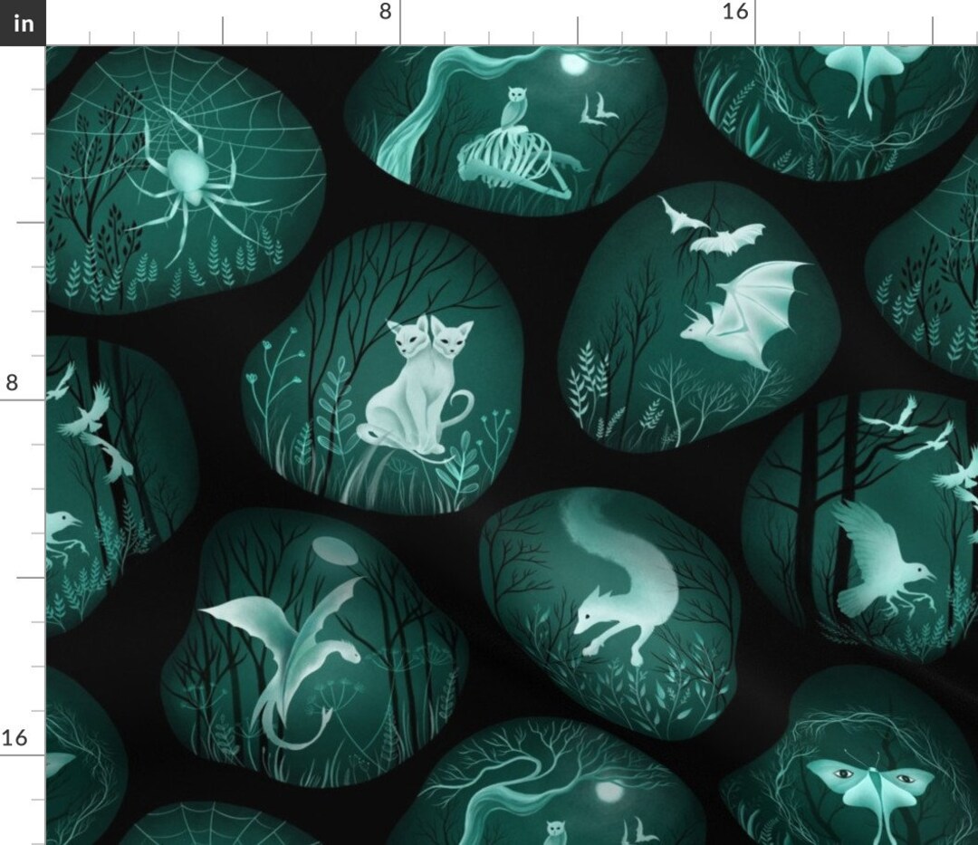 Phantasmagoriadc Fabric Dark Night of Horror by Unalome Designs Blue ...