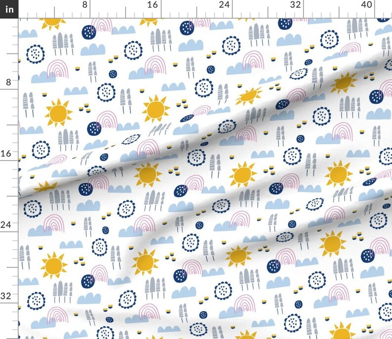 Sunshine Blue Spring Fabric Sunshine Clouds Rainbows Day - Etsy