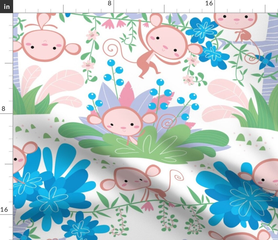 Monkey Fabric Monkey Jungle By Gnoppoletta Monkey Cute | Etsy