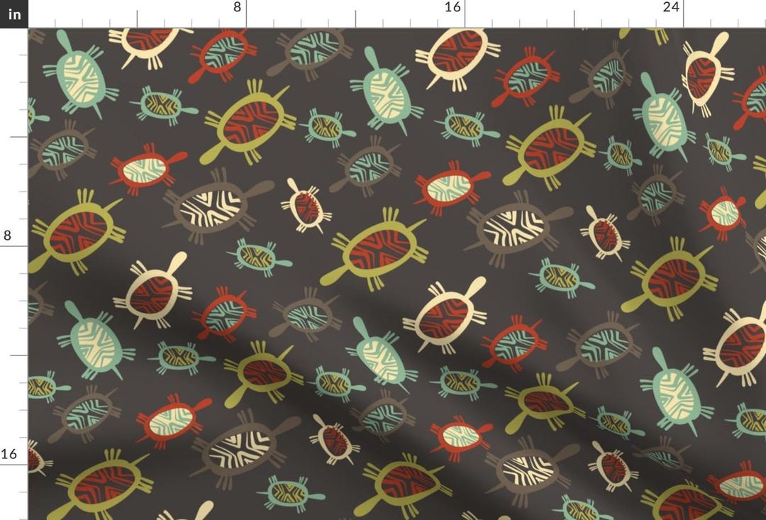 Turtle Fabric - Petroglyph Turtles Chocolate by Teresamagnuson - Turtle ...