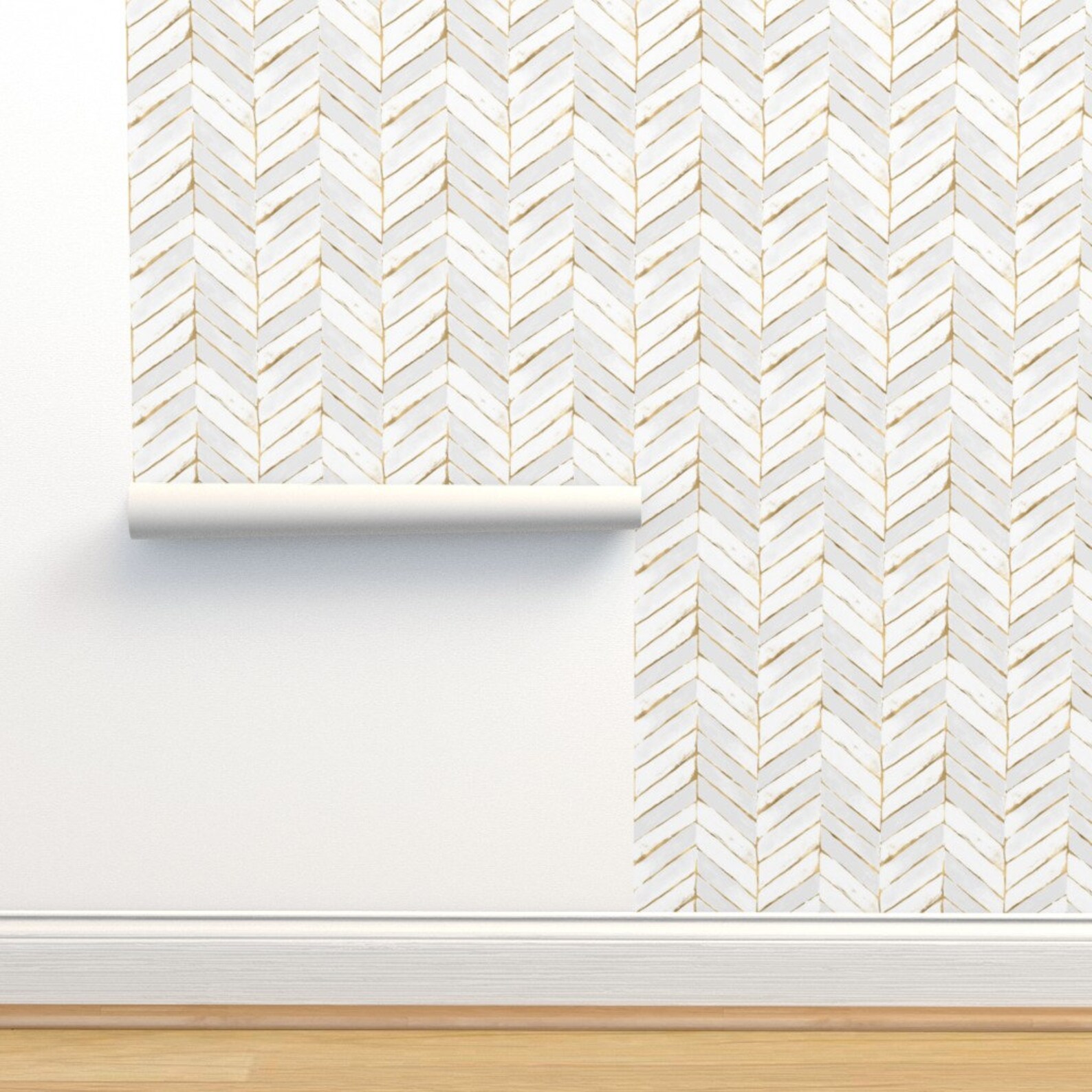 Chevron Wallpaper Chevron Painted White Gold by Crystal - Etsy
