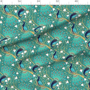 Aqua Peacock Upholstery Fabric- Blue Peacock by Michaelzindell ...