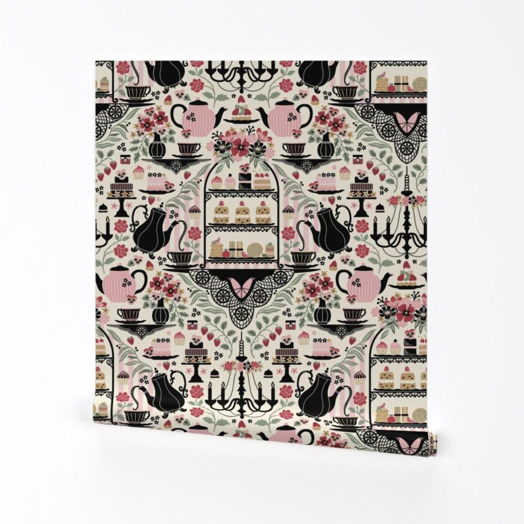 Whimsical Removable Peel and Stick Wallpaper - Tea Time Afternoon Tea ...