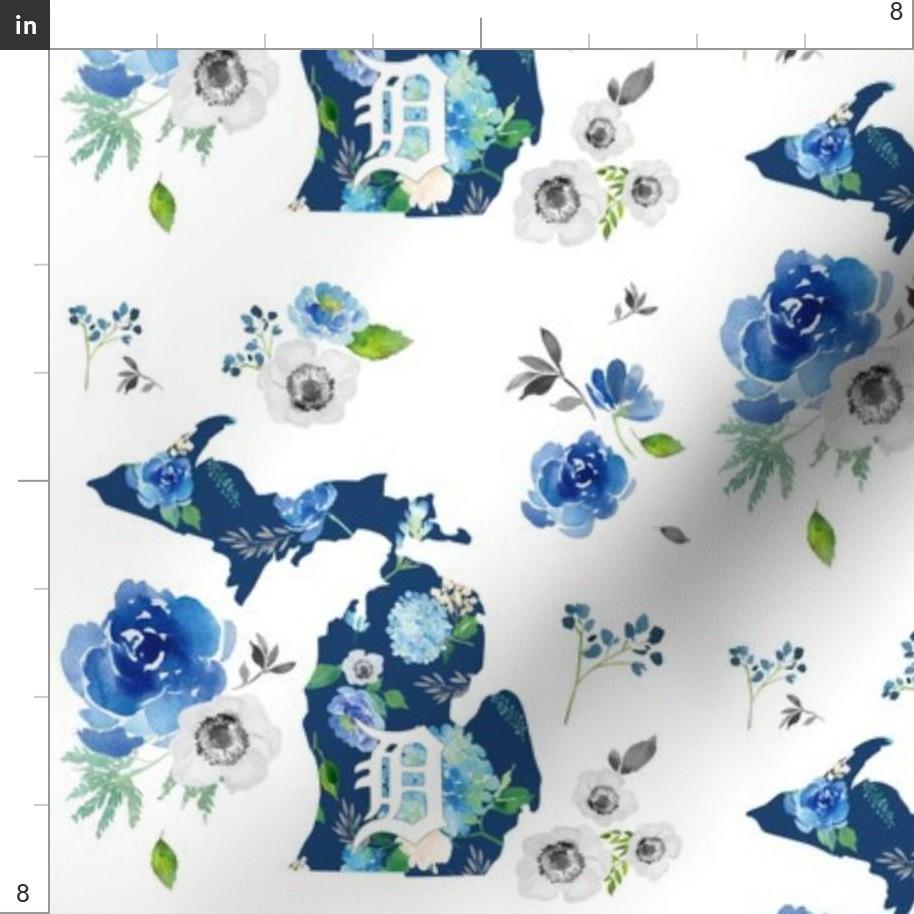 Michigan Fabric - Detroit Pride by Shopcabin - Blue Floral Detroit ...