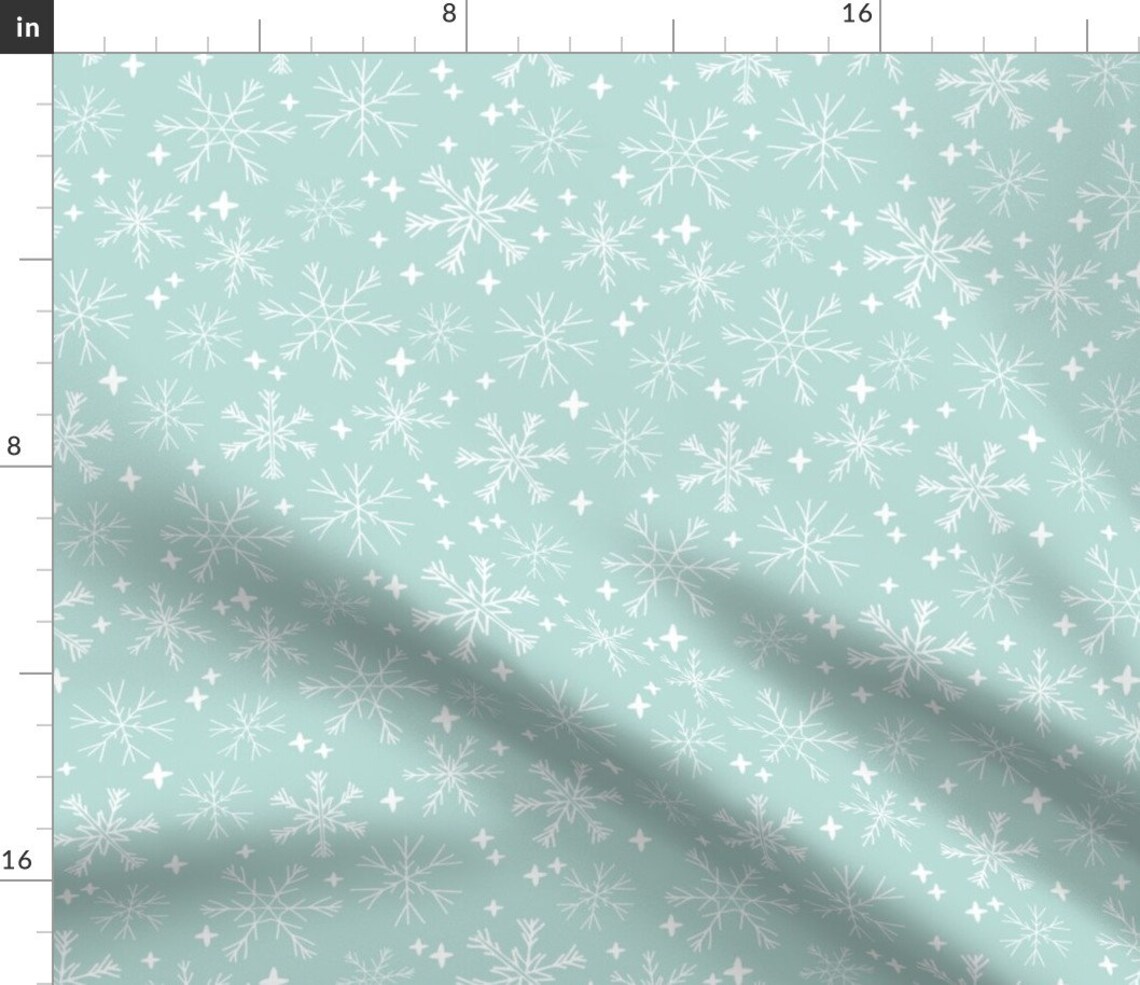 Snowflake Fabric Winter Snowflakes // Mint Hand-drawn - Etsy