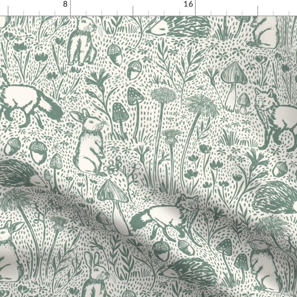 Woodland Animals Fabric - Animal Tracks Bear Raccoon Moose Wolf Owl Fox ...