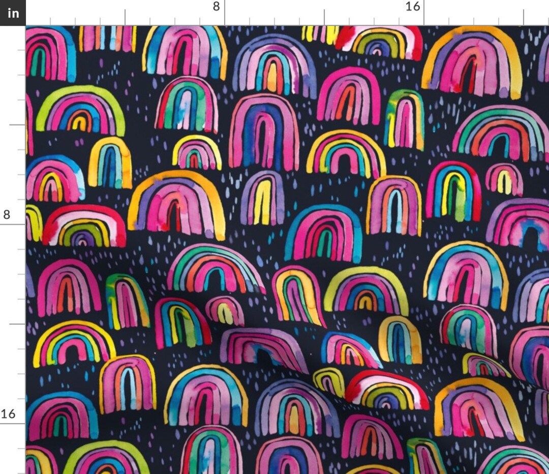 Rainbow Fabric Rainbows by Ninola-design Watercolor - Etsy